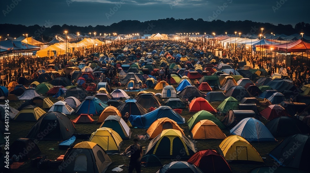 Tent city. Shot of a campsite filled with many colorful tents at an ...