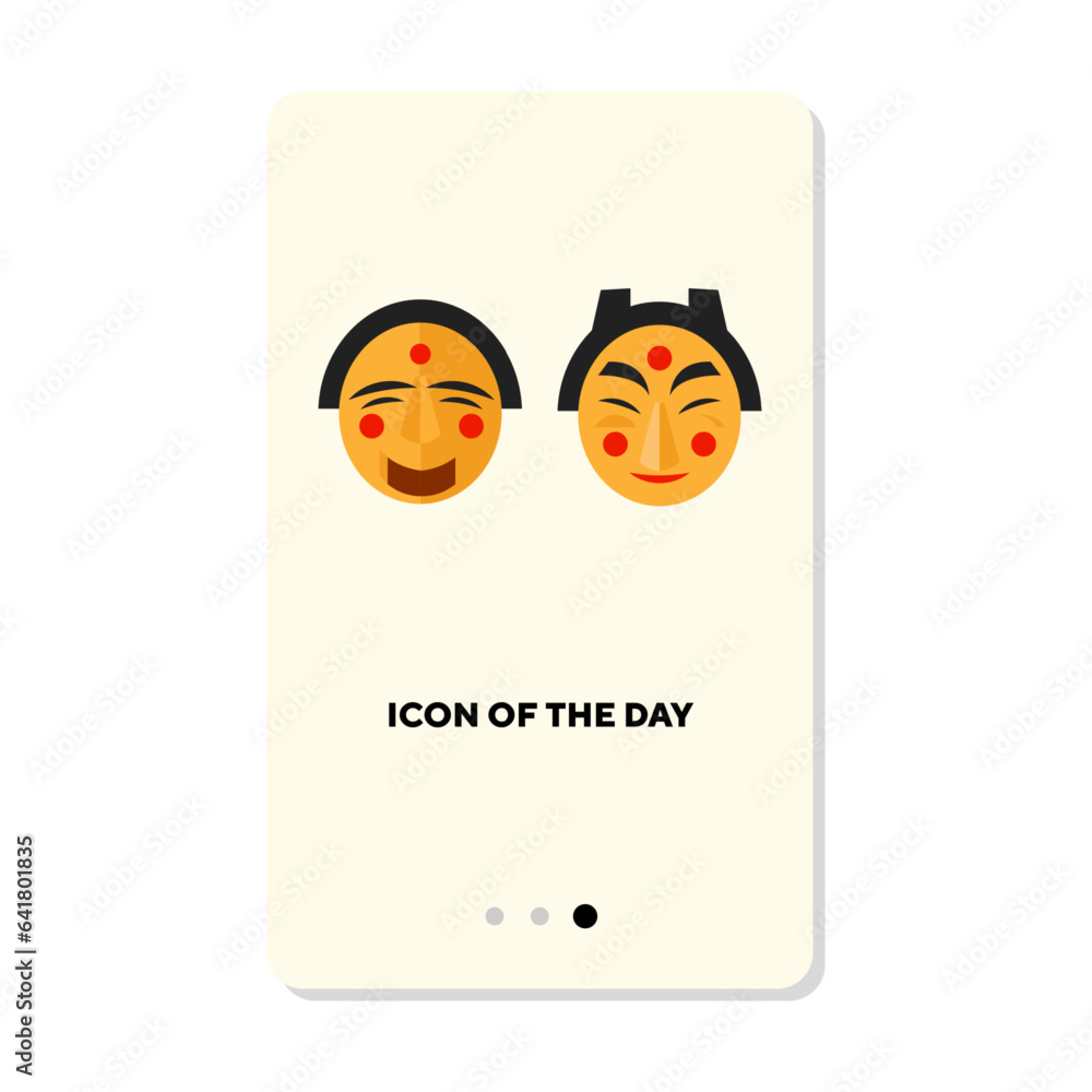 Korean symbols flat icon. Korean masks, faces isolated vector sign ...