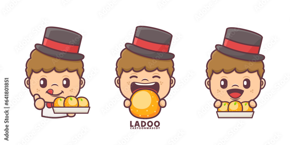cute cartoon mascot with ladoo. set cartoon vector with different ...
