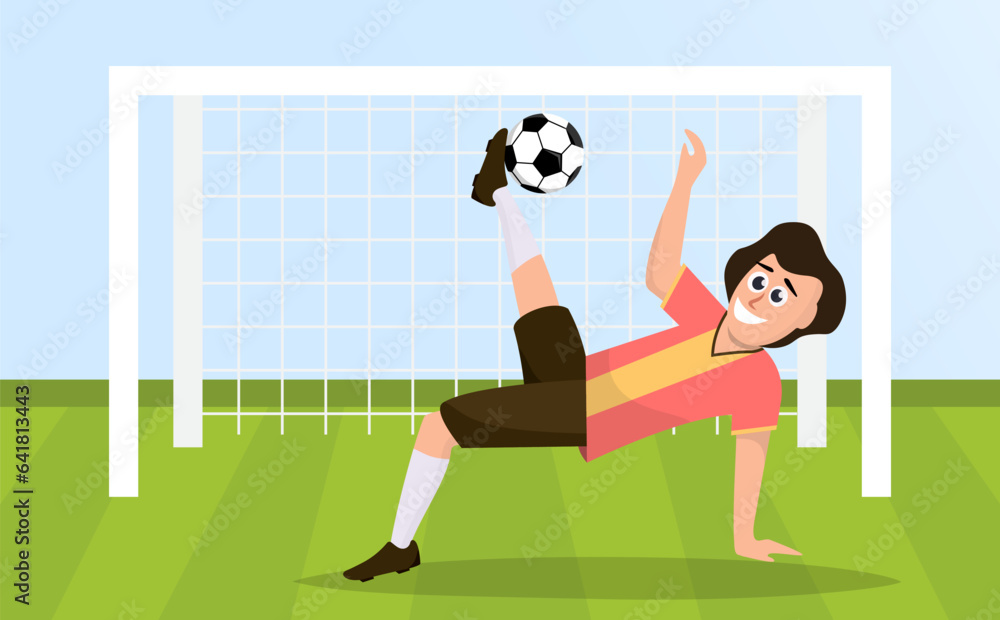 character hitting football. cartoon male character playing soccer ...