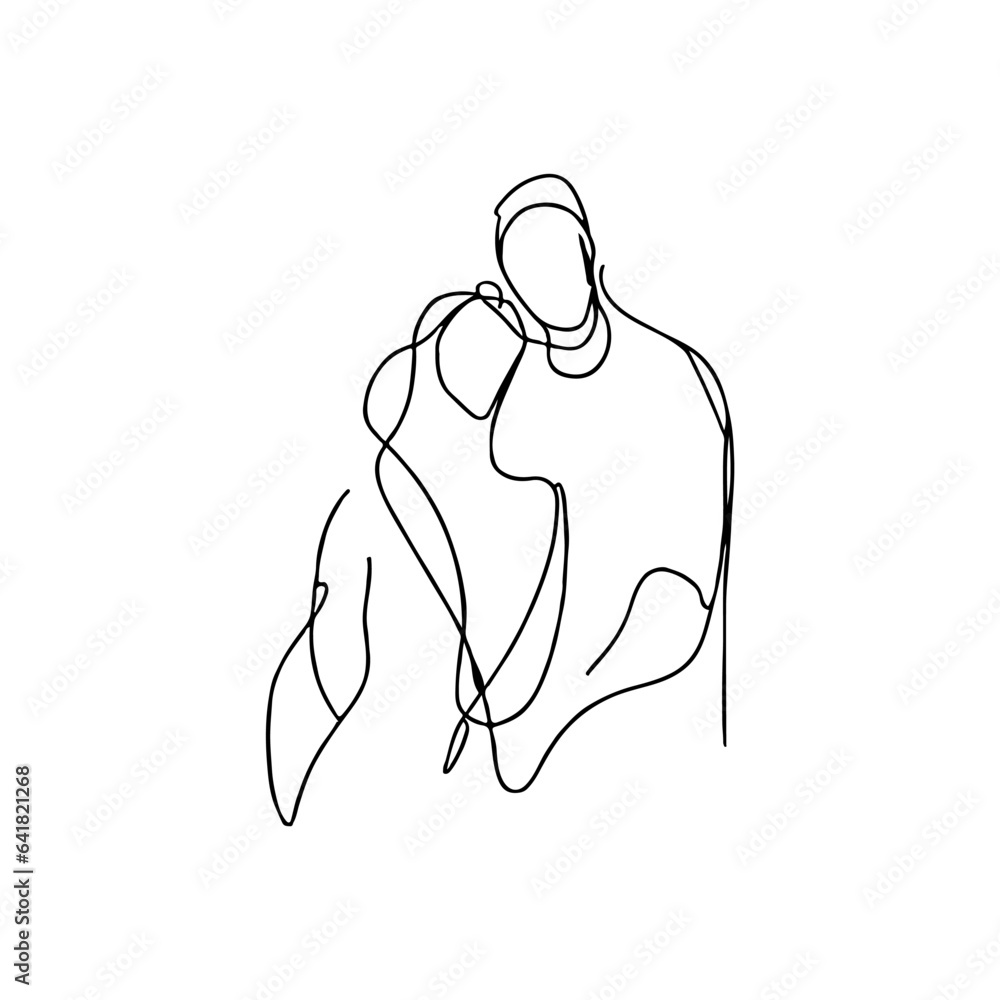 vector illustration. One line drawing of two people. Couple in love ...