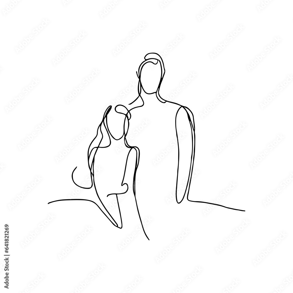 vector illustration. One line drawing of two people. Couple in love ...