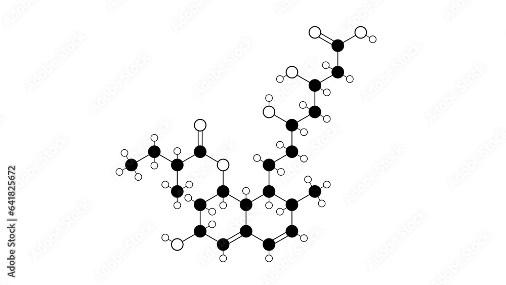 pravastatin molecule, structural chemical formula, ball-and-stick model ...