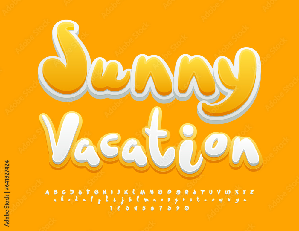 Vector advertising banner Sunny Vacation. Funny handwritten Font ...