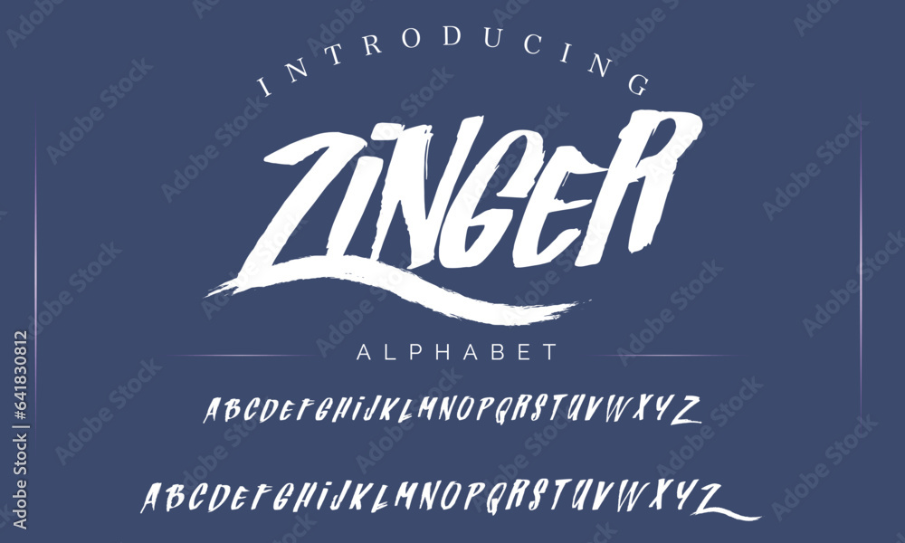 Zinger Lettering font isolated on black background. Texture alphabet in ...