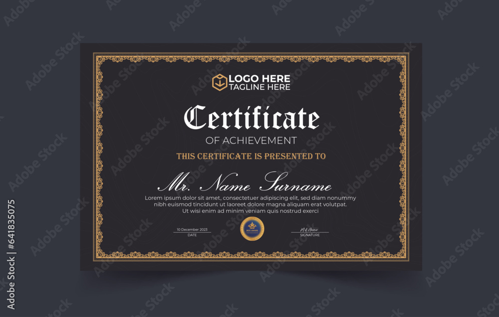 Dark Black color certificate award design template. Clean modern ...