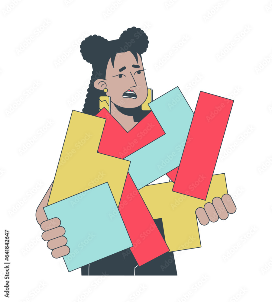 Disorganized woman with broken puzzle pieces flat line concept vector ...