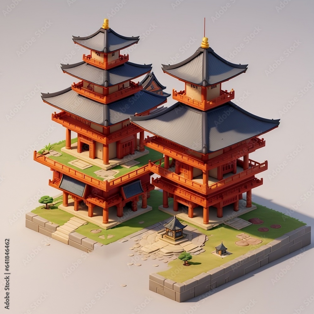 Sakura Stronghold: Isometric Miniature Japanese Castle Game Concept Art ...