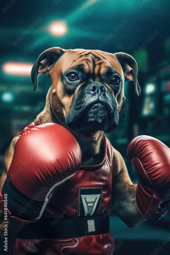 bulldog dog boxer boxing ring gloves photo humanized animal realistic ...