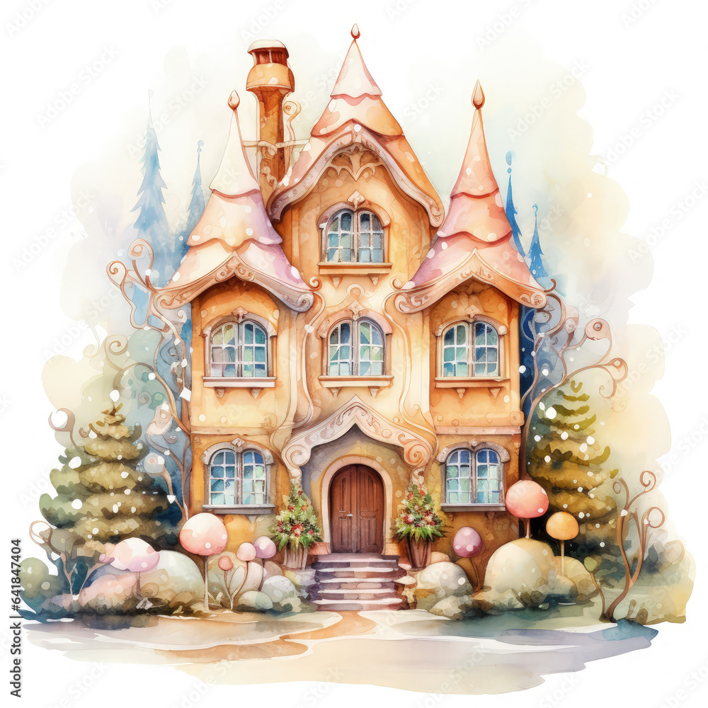 Watercolor Gingerbread House Clipart, a cozy gingerbread house covered ...
