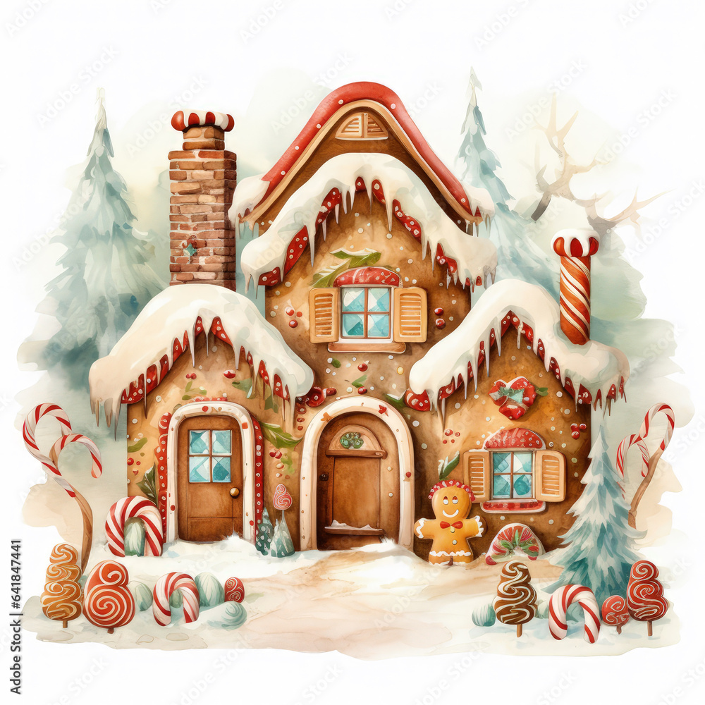Watercolor Gingerbread House Clipart, a cozy gingerbread house covered ...