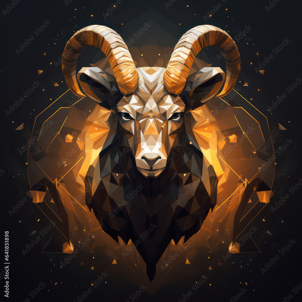 Zodiac sign capricorn harsh looking head in 3d low poly illustration ...