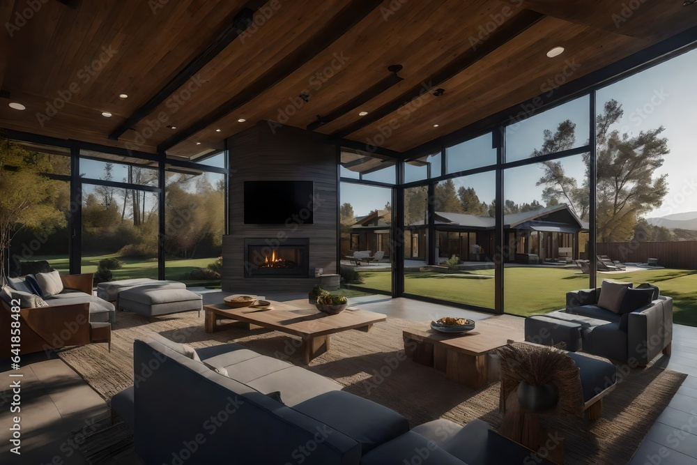 Contemporary ranch-style house with a single-story layout and an open ...