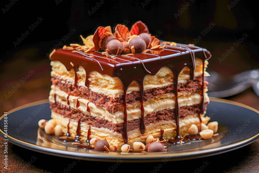 Opera Cake, a layered cake made with almond sponge, coffee buttercream ...