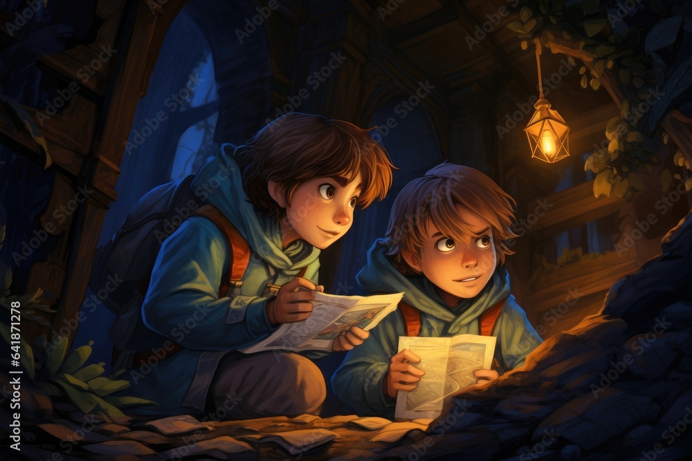 Cartoon children exploring and solving riddles Stock Illustration ...