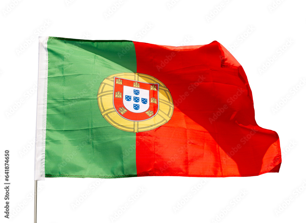 Portuguese nationale green-red flag waved. Isolated over white ...
