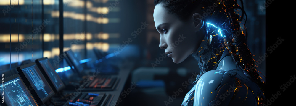 Robot trading on candlestick chart of a computer screen using Artificial Intelligence Stock ...