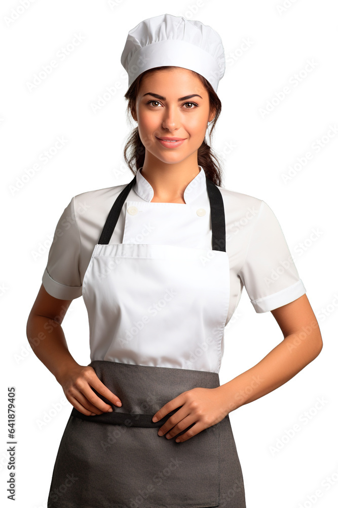 Young woman pastry chef using traditional cook clothes and hat ...