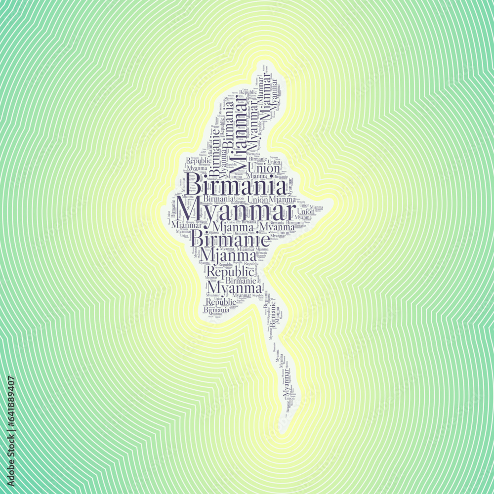 Myanmar shape formed by country name in multiple languages. Myanmar ...
