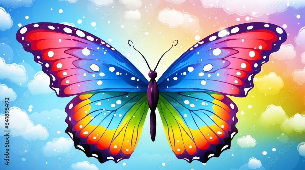 Pretty Butterfly Cartoon with Rainbow Colors Stock Illustration | Adobe ...