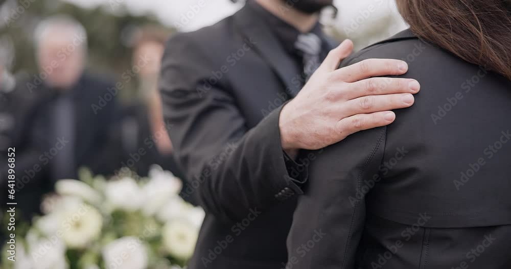 Funeral, support and people care for grief, mourning or depressed ...