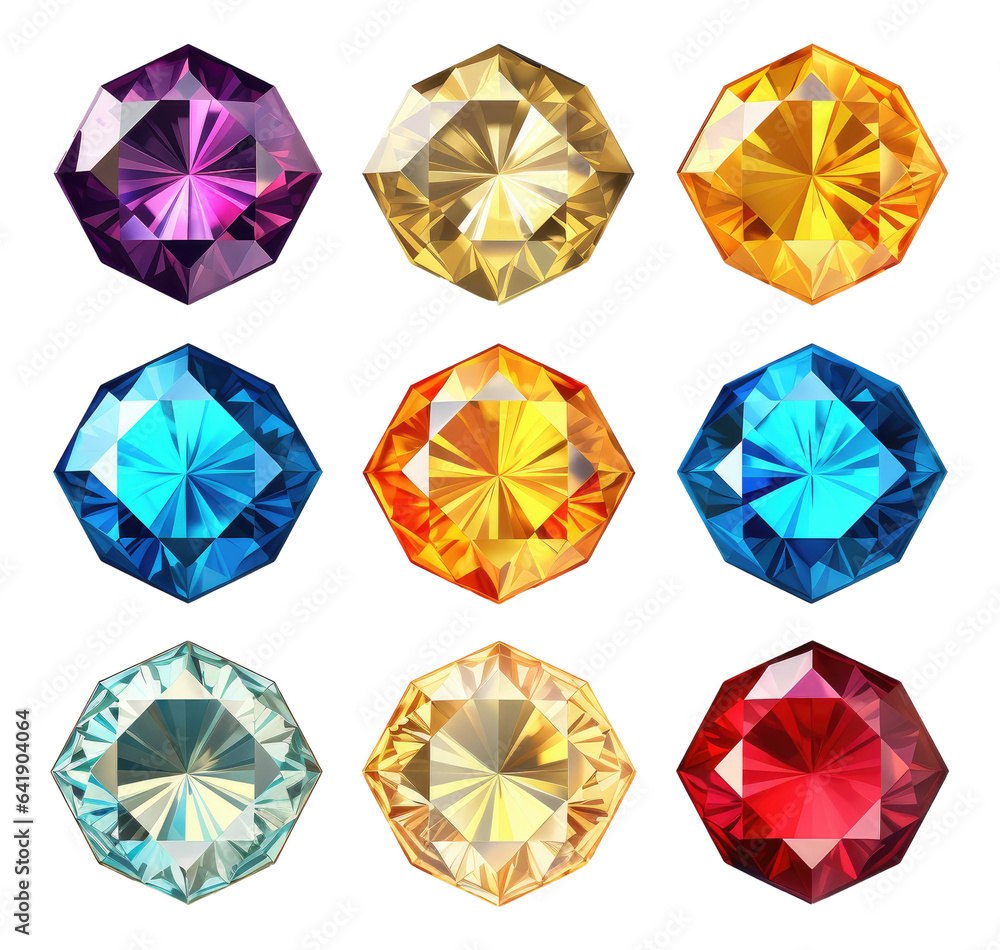 Different Color Gemstone Set Isolated on Transparent Background Stock ...