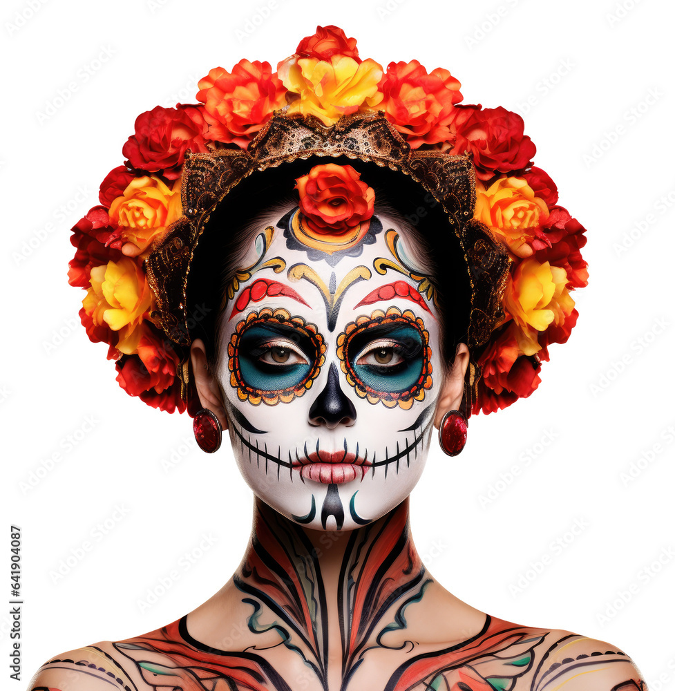 Photo La Calavera Catrina Face Shot Isolated on Transparent Background ...
