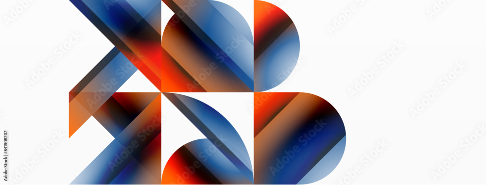 Gradient color triangles and circles on white. Dynamic blend creating ...