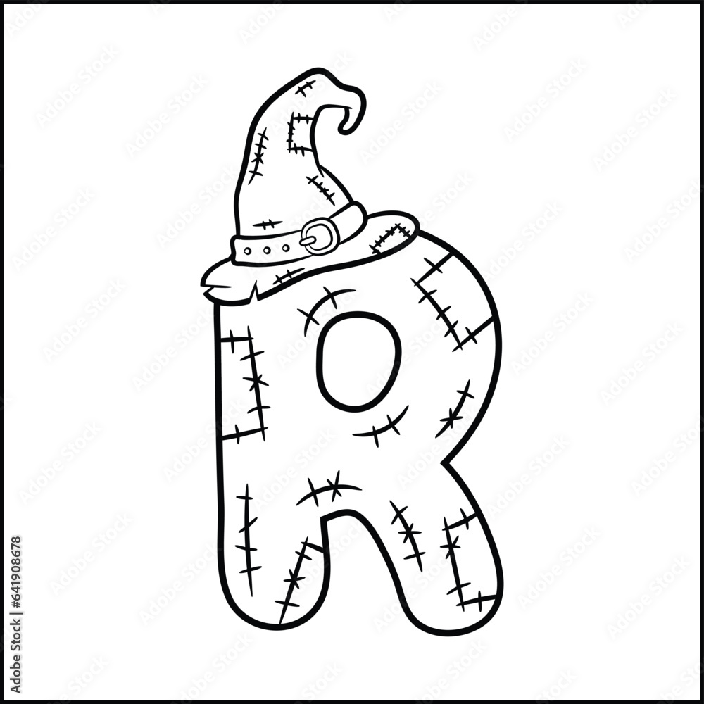 Halloween English Alphabet letter R witch sketch theme drawing for ...
