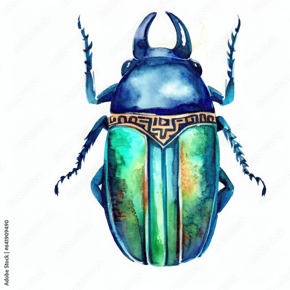 Egyptian scarab Decorated with Egyptian motifs, watercolor style ...