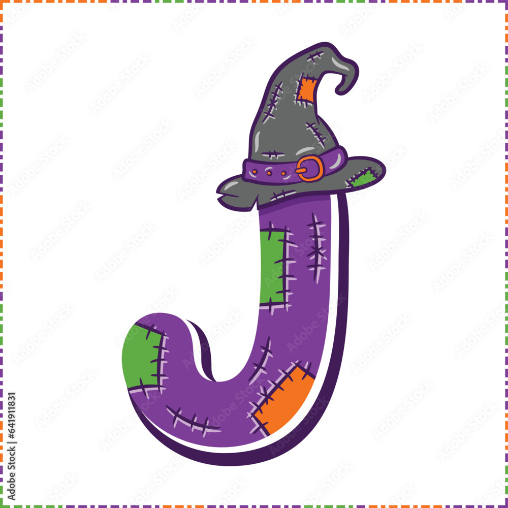 Halloween English Alphabet letter J witch theme drawing Stock Vector ...