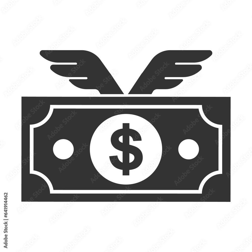 Vector illustration of flying money icon in dark color and transparent ...