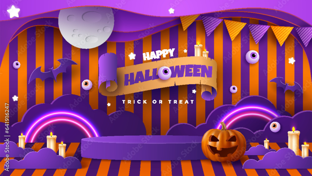 Spooky Halloween backdrop featuring a paper cut designed stage platform ...