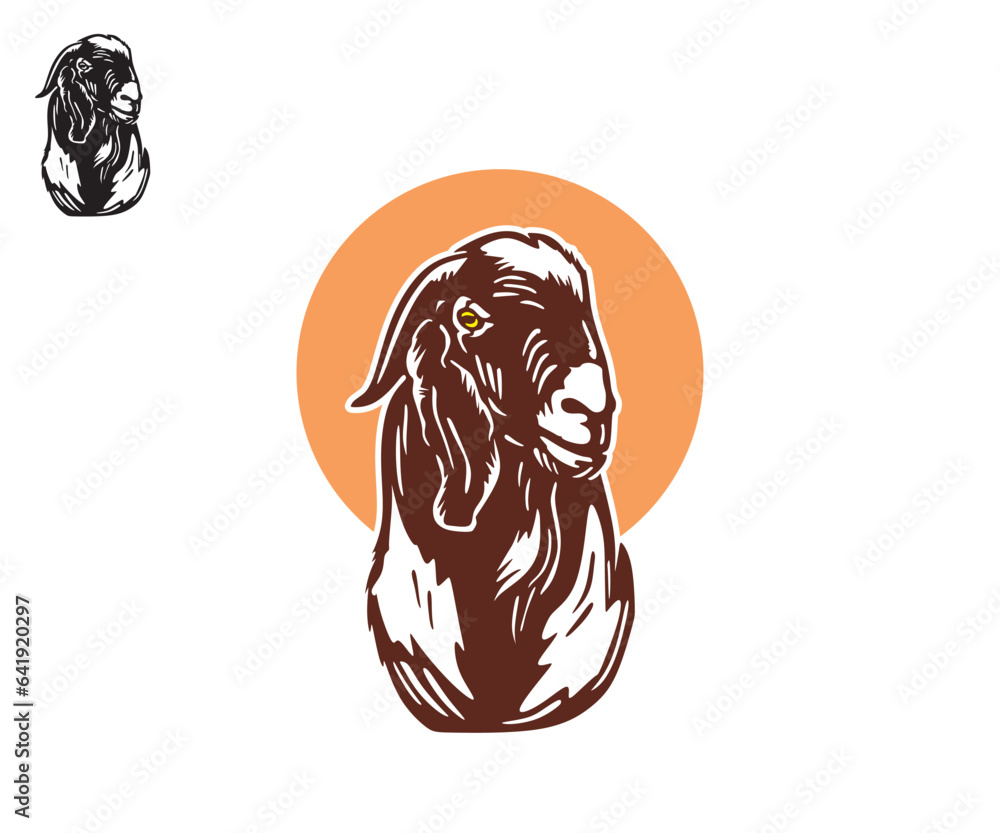 ELEGANT BOER GOAT HEAD LOGO, silhouette of happy and smart ram face ...