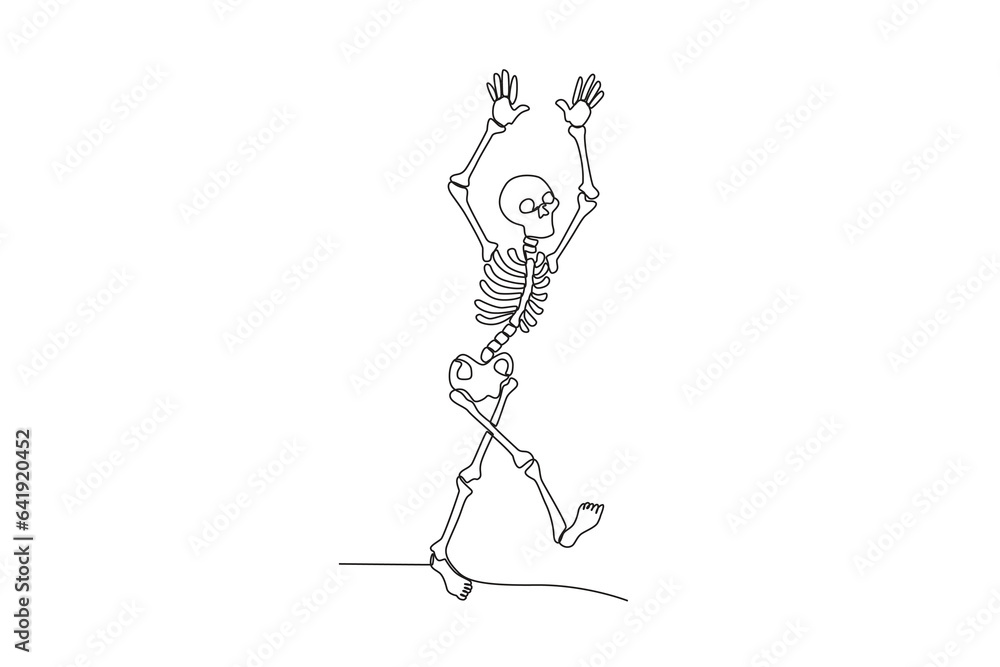 A human skeleton runs frighteningly. Human skeleton one-line drawing ...