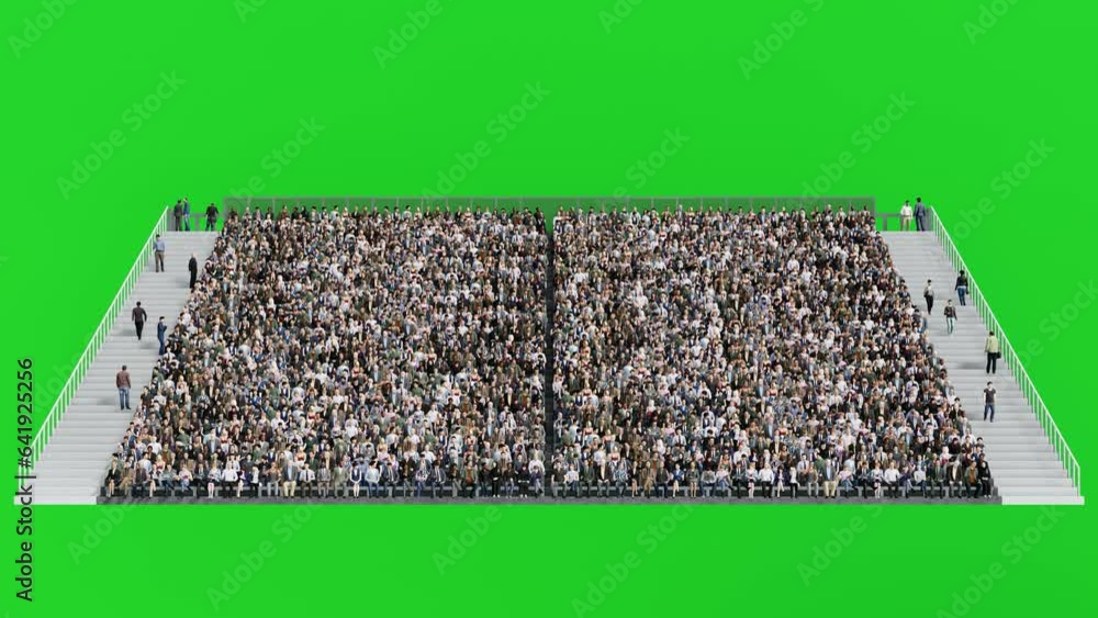 Green Screen 3D Crowd on Stadium Grandstand, Front View People Sitting ...