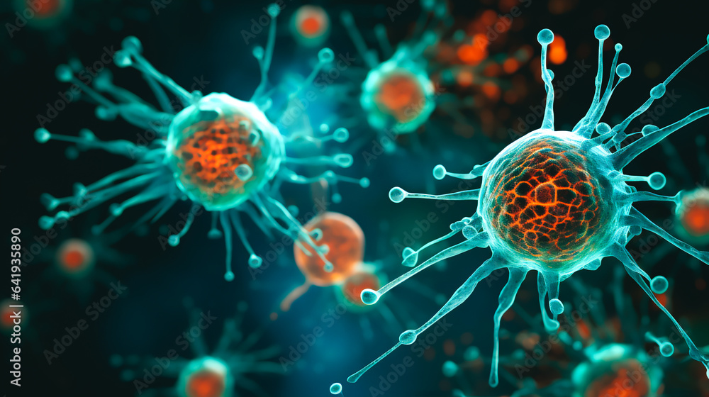 a close-up view of healthy lung cells under a microscope, exhibiting ...