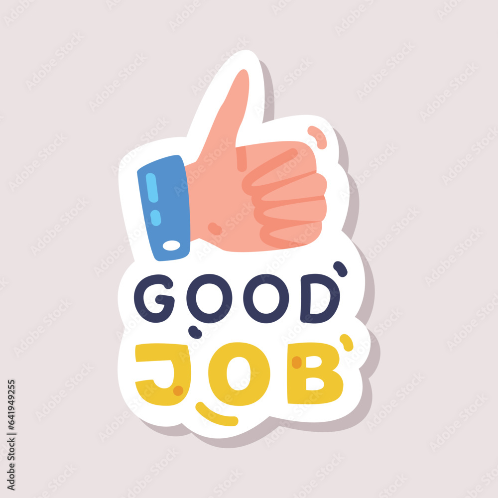 Vecteur Stock Good Job Positive Sticker Design with Thumb Up and Saying ...