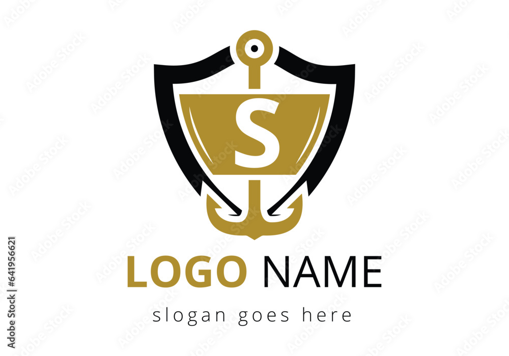 letter S with Anchor Logo Design Template. Marine, Sailing Boat Logo ...
