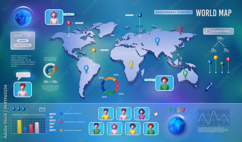 3D Map World Globe Pins On Network Statistic Web Chart Business Man 3d-map-world-globe-pins-on-network-statistic-web-chart-business-man