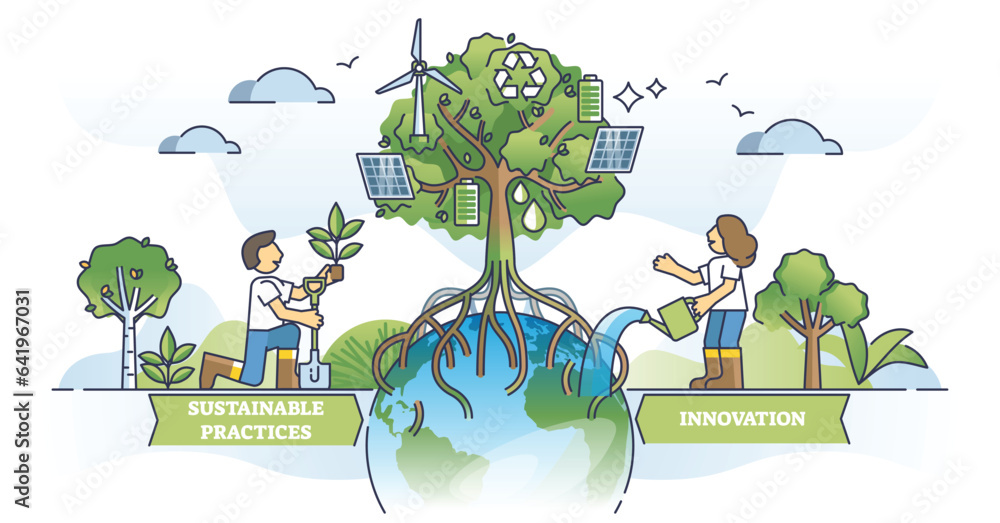 Sustainability and green, ecological business practices outline concept ...
