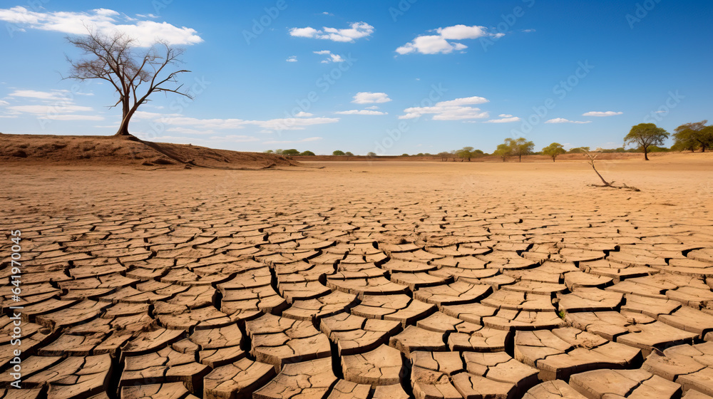 Cracked, arid and dried up lakebed. Concept of drought and water ...