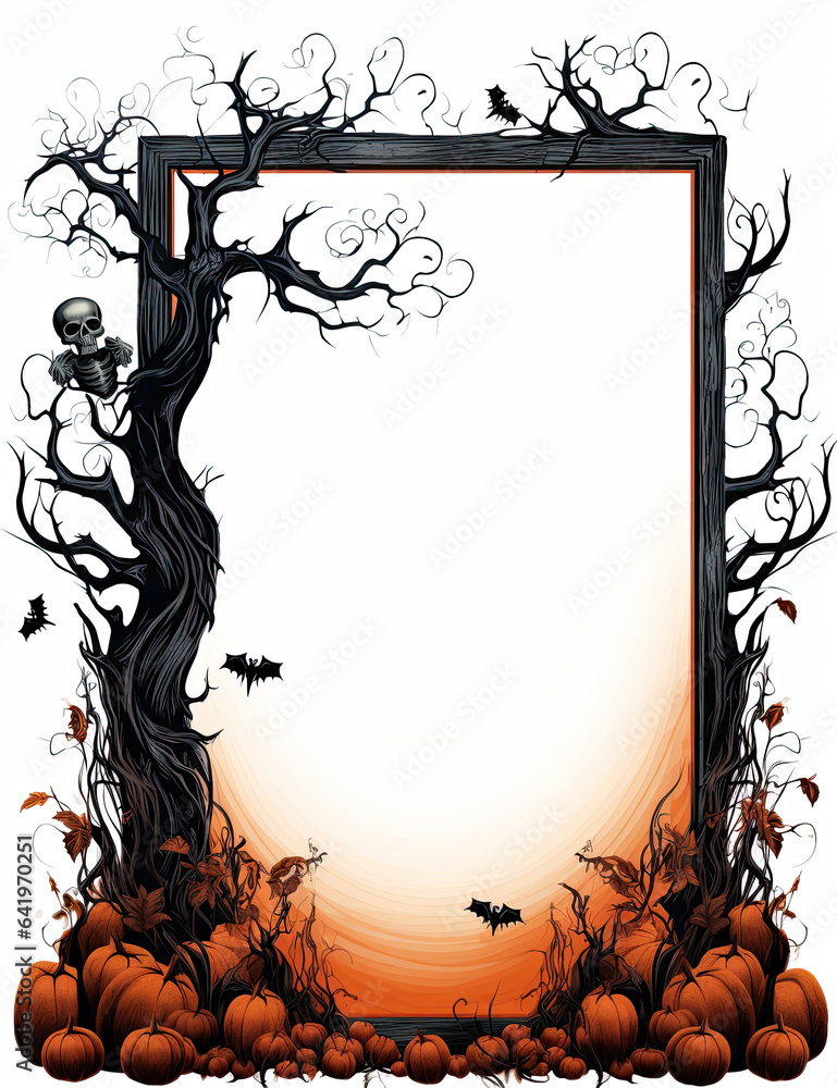 orange and black halloween border frame on plain white background Stock ...