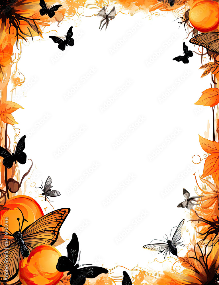 orange and black halloween border frame on plain white background Stock ...