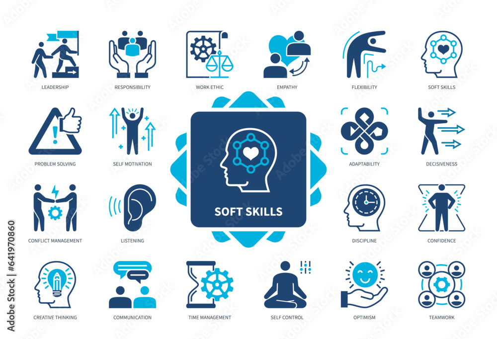 Soft Skills icon set. Responsibility, Empathy, Conflict Management ...