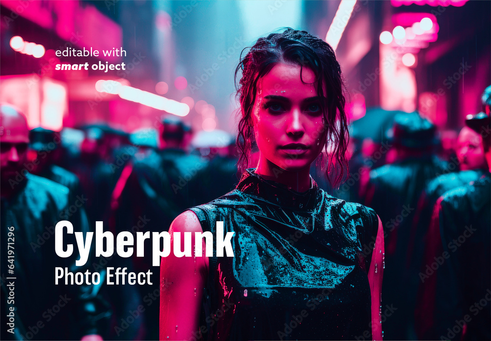 Cyberpunk Photo Effect Stock Template | Adobe Stock