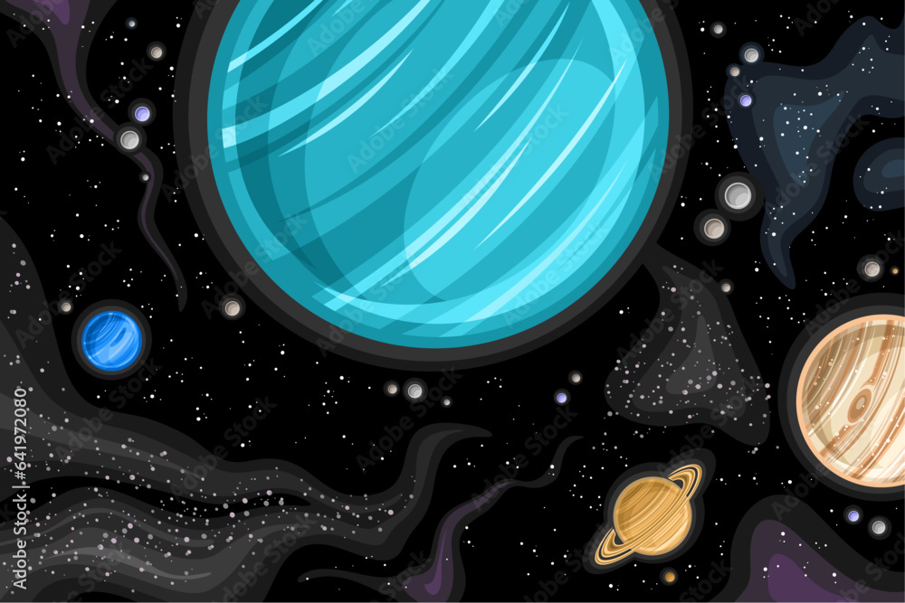 Vector Fantasy Space Chart, astronomical horizontal poster with cartoon ...