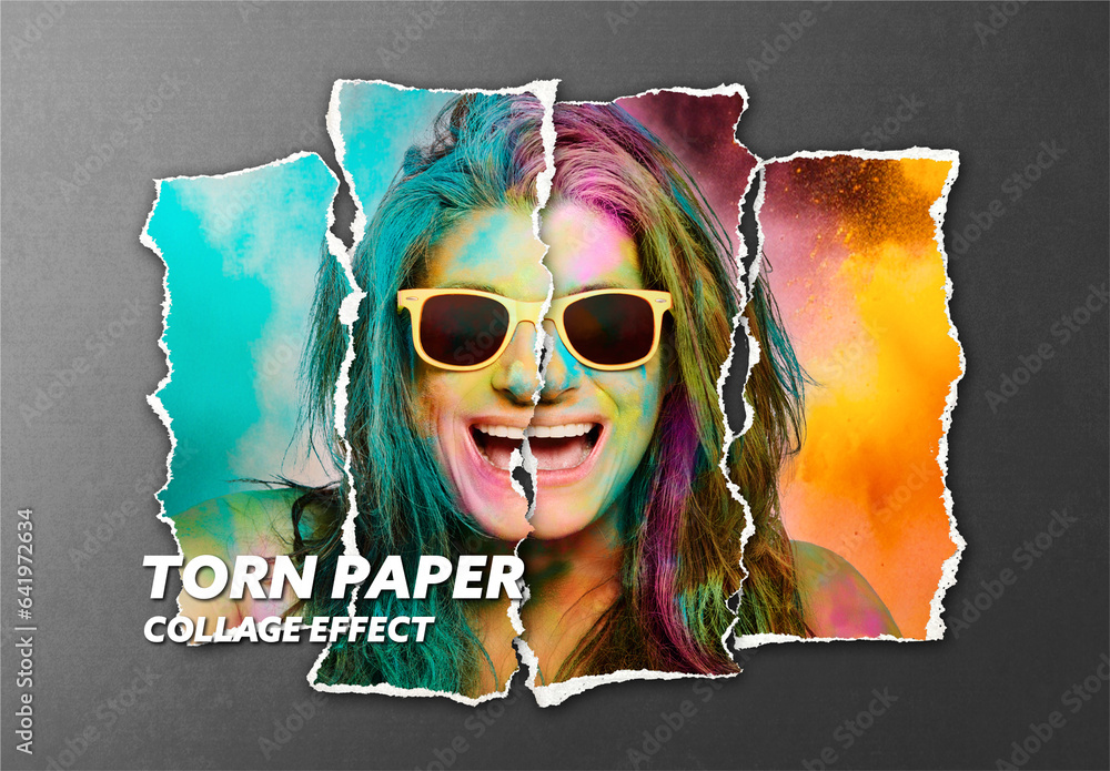 Torn Paper Photo Collage Effect Stock Template | Adobe Stock