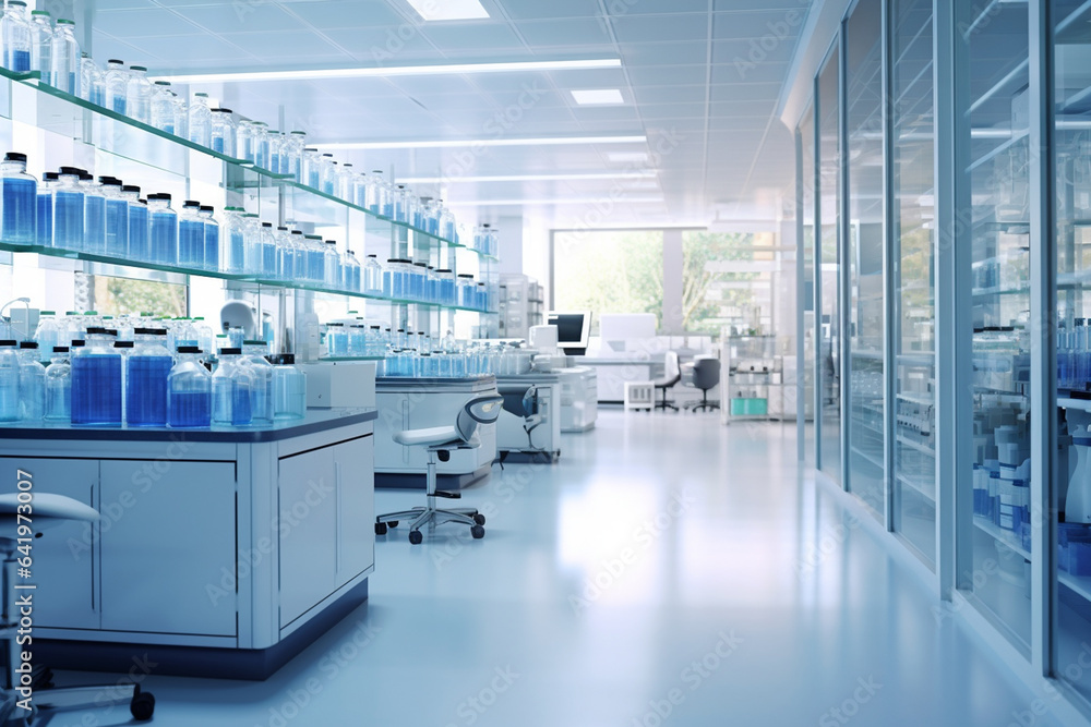 Science laboratory interior with equipment and science experiments. 3d ...