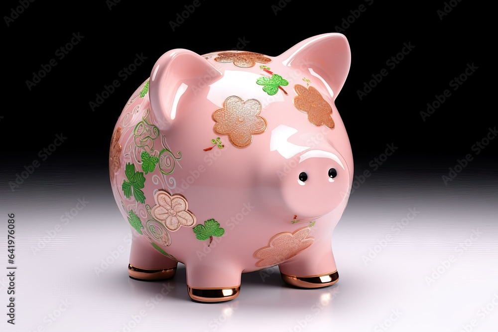wish happy of piggybank happy thrifty congratulation shamrock wish leaf ...